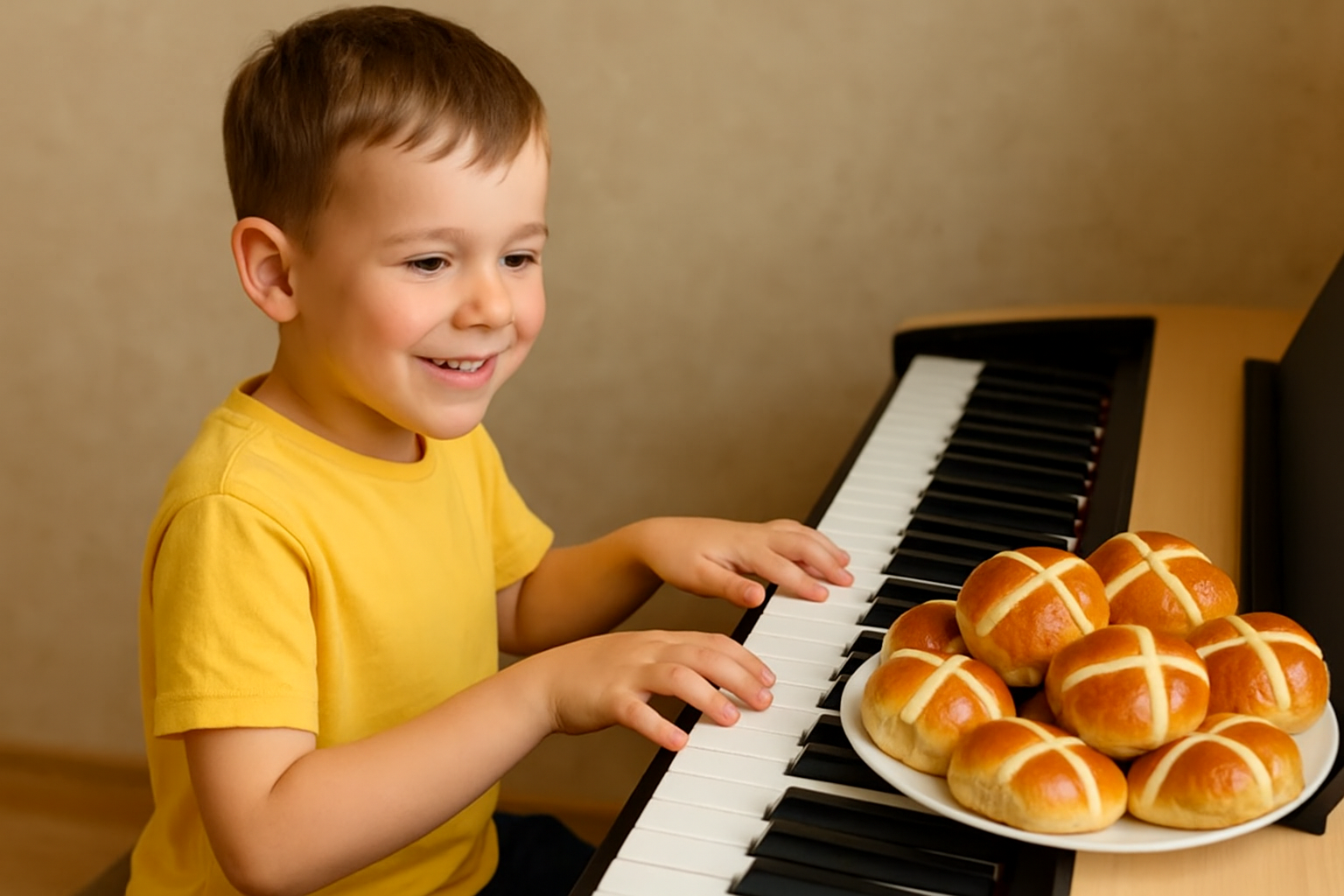 How to play "Hot cross buns" on piano? | Skoove